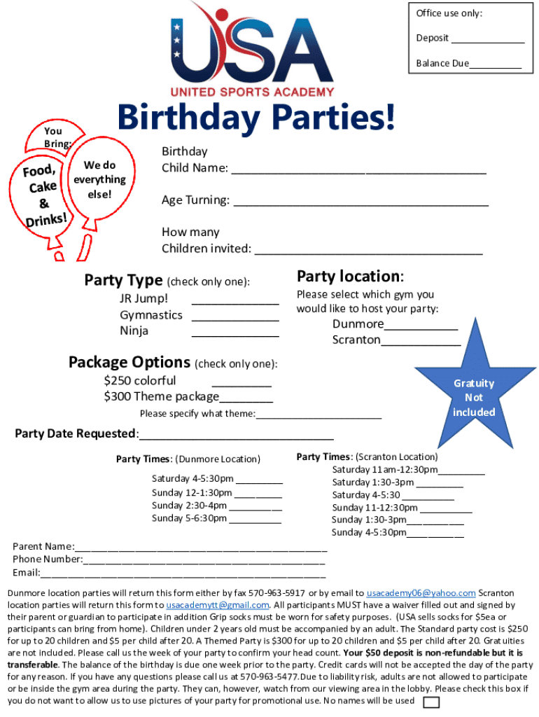Fillable Online Does it matter how many guests attend your child\'s birthday ... Fax Email Print ...