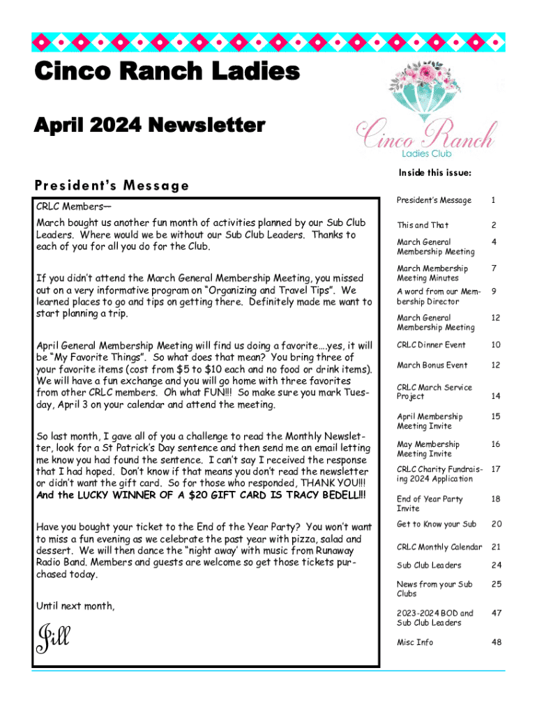 Fillable Online Cinco Ranch Ladies Club Celebrates 25 Years of Service ...