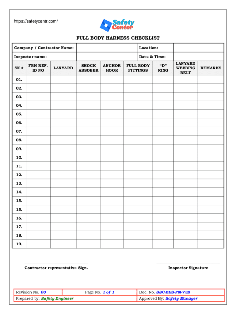 Fillable Online FULL-BODY HARNESSES INSPECTION CHECKLIST Fax Email ...