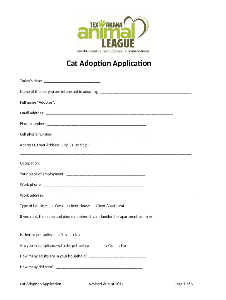 Cat Adoption Request Doc Template | pdfFiller