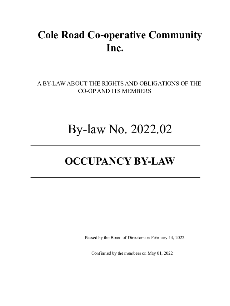 Fillable Online 2022 Occupancy by-law for Cole Road Co-operative ...