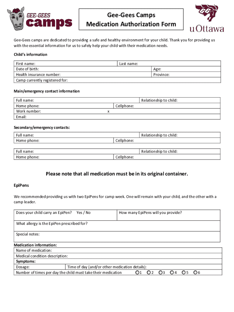 Fillable Online 2024-25 Camps Medical Authorization form EN. 2024-25 ...