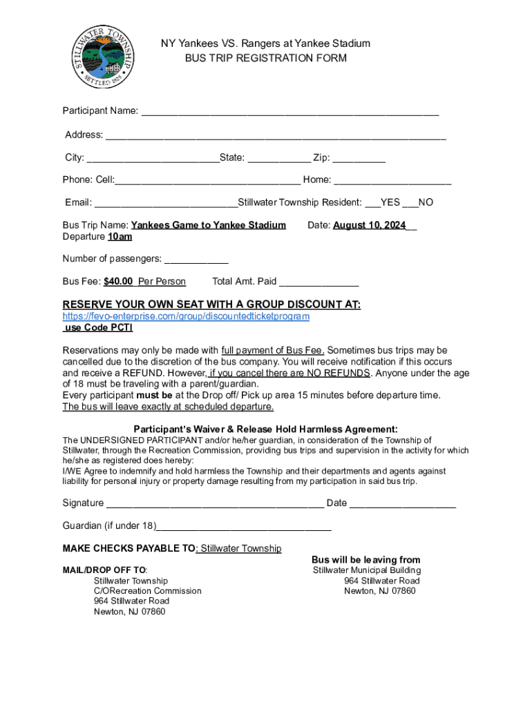 Fillable Online Yankee Game Registration Form Fax Email Print - pdfFiller