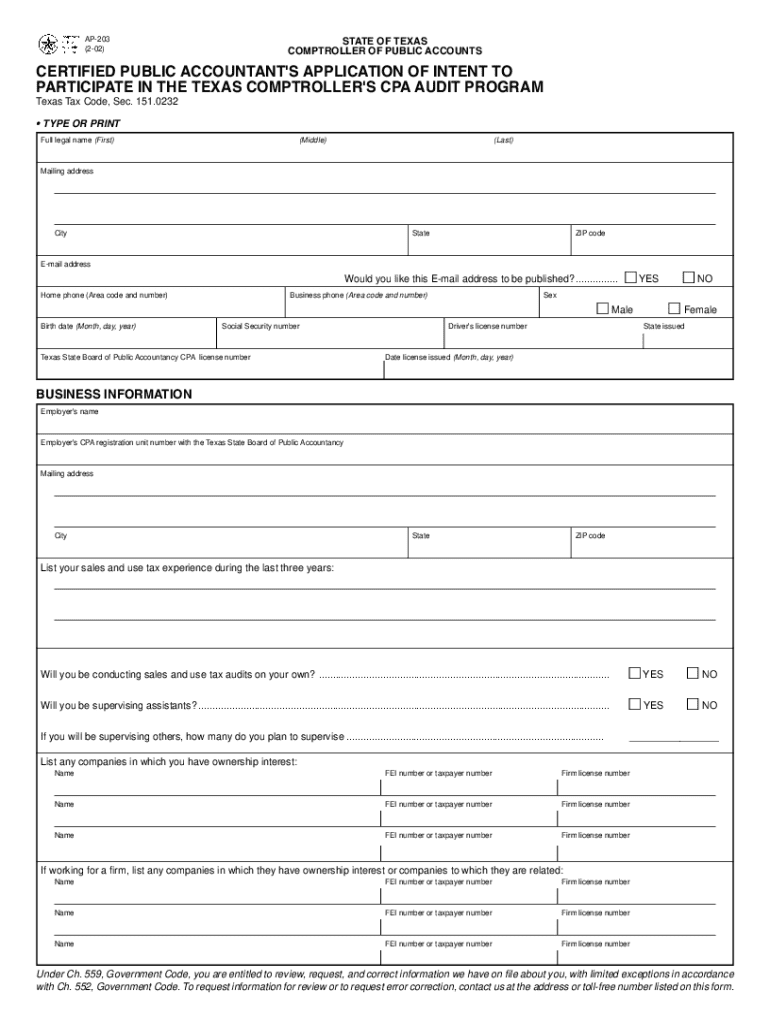 Fillable Online AP-203 Certified Public Accountant\'s Application of ...