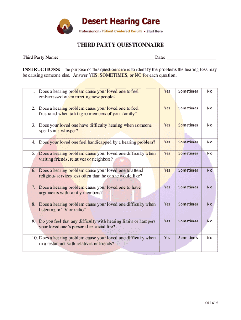 Fillable Online Questionnaire form in the portal for 3rd parties only ...