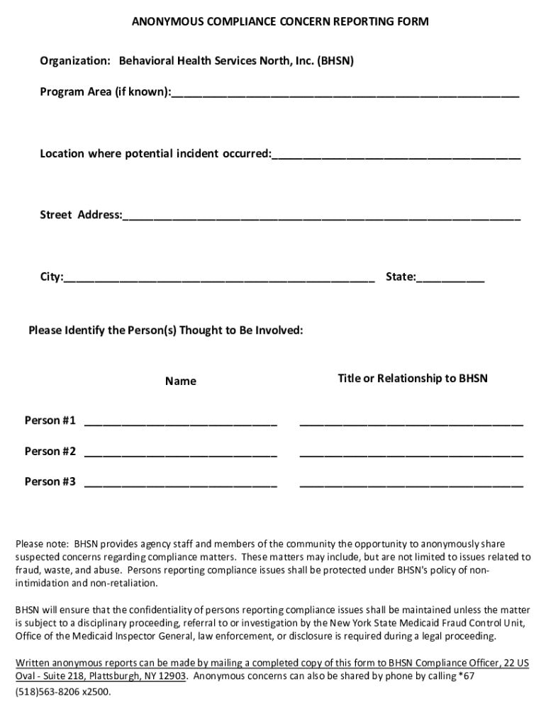 Fillable Online Anonymous & Confidential Reporting Form Fax Email Print - pdfFiller