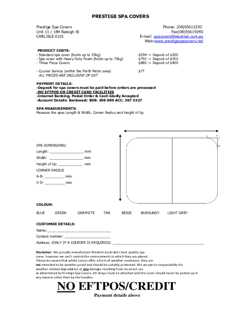 Fillable Online Rounded Spa Cover Order Form Fax Email Print - pdfFiller