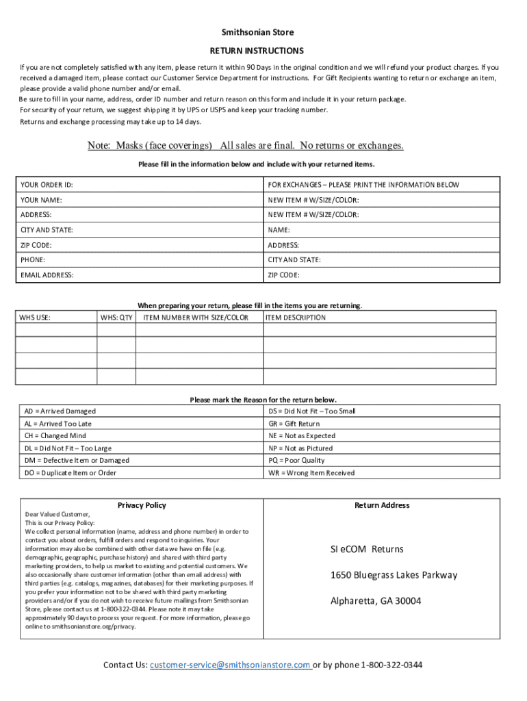 Fillable Online Note: Masks (face coverings) All sales are final. No ...