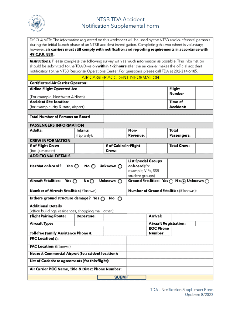 Fillable Online TDA Airline Supplemental Form. TDA Airline Supplemental ...