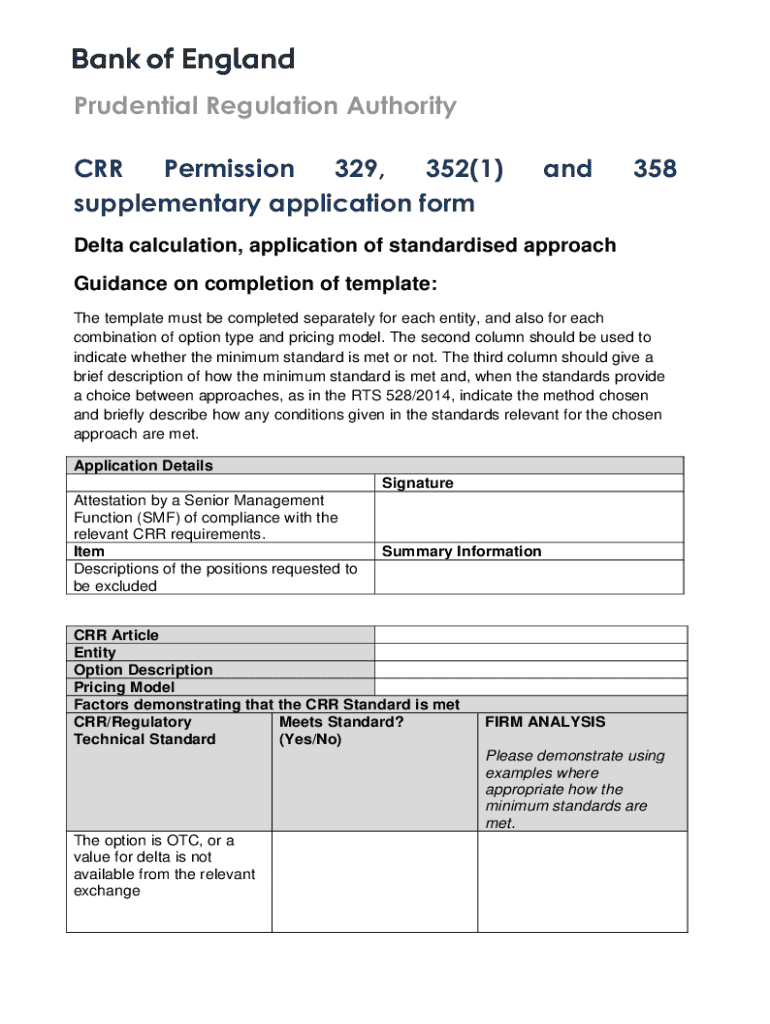 Fillable Online CRR Permission 329, 352(1) and 358 supplementary ...