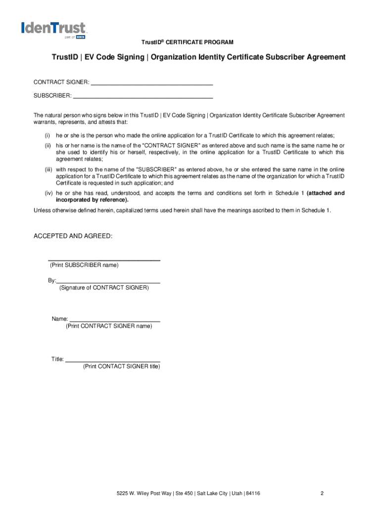 Fillable Online TrustID - EV Code SigningOrganization Identity Fax Email Print - pdfFiller