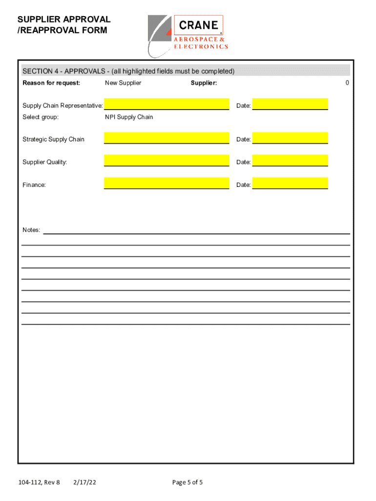 Fillable Online Supplier ApprovalReapproval Form, 104-112 Fax Email Print - pdfFiller