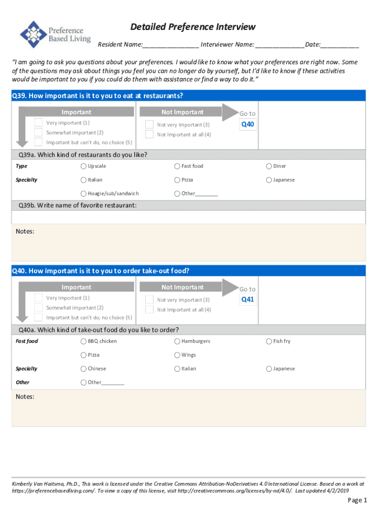 Fillable Online Detailed Preference Interview Fax Email Print - pdfFiller