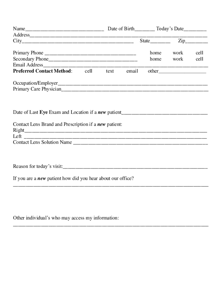 Fillable Online Name Date of Birth Todays Date Fax Email Print - pdfFiller