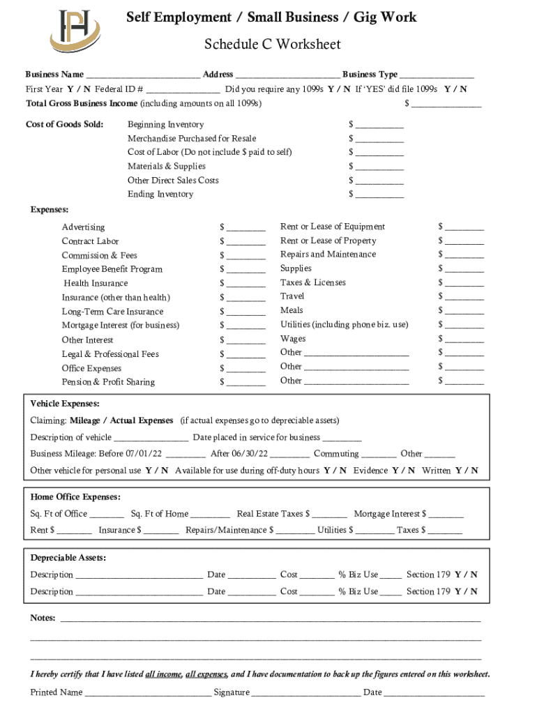 Fillable Online Self-Employed Business Expenses Worksheet for Single ...