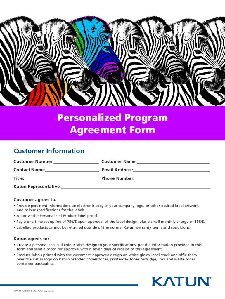 Fillable Online Personalized Program Agreement Form - Katun Corporation ...