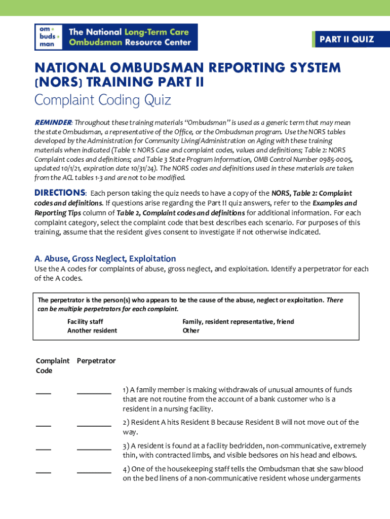Fillable Online PART II Complaint Coding Beyond the Basics Quiz Answer ... Fax Email Print ...