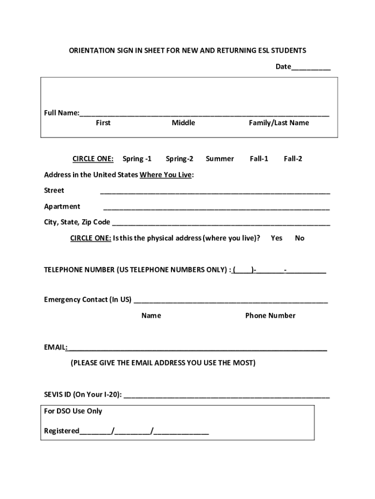 Fillable Online orientation sign in sheet for new and returning esl ...