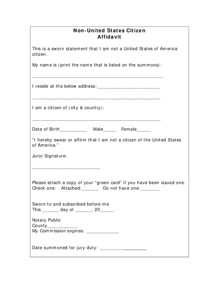 Fillable Online NON-U.S. CITIZENSHIP AFFIDAVIT (Must Be Notarized) Fax ...