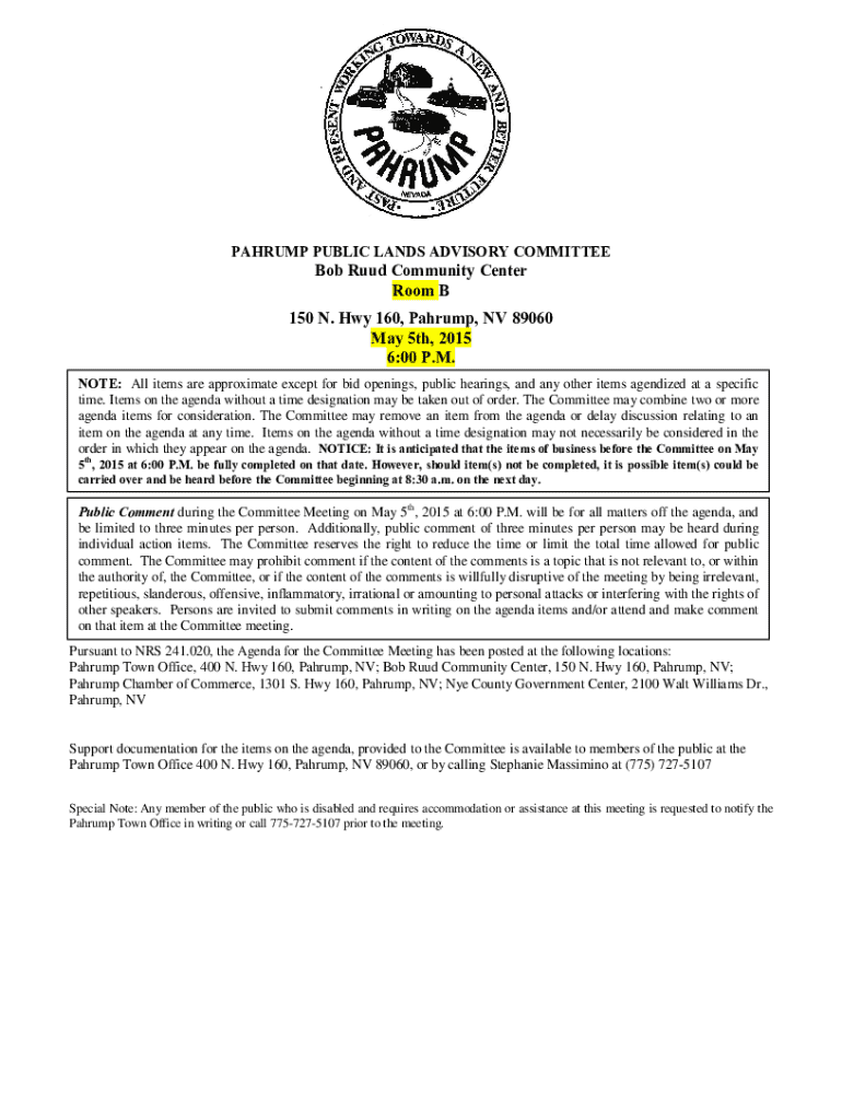 Fillable Online Bob Ruud Community Center Room B 150 N. Hwy 160 ...