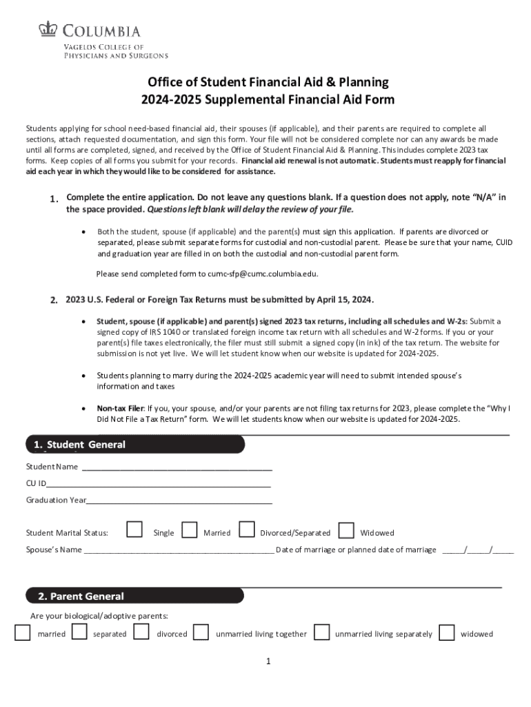 Fillable Online Office of Student Financial Aid & Planning 2024-2025 ...