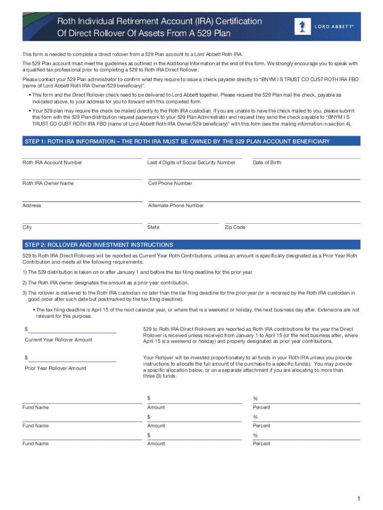 Fillable Online Roth Individual Retirement Account (IRA) Certification ...