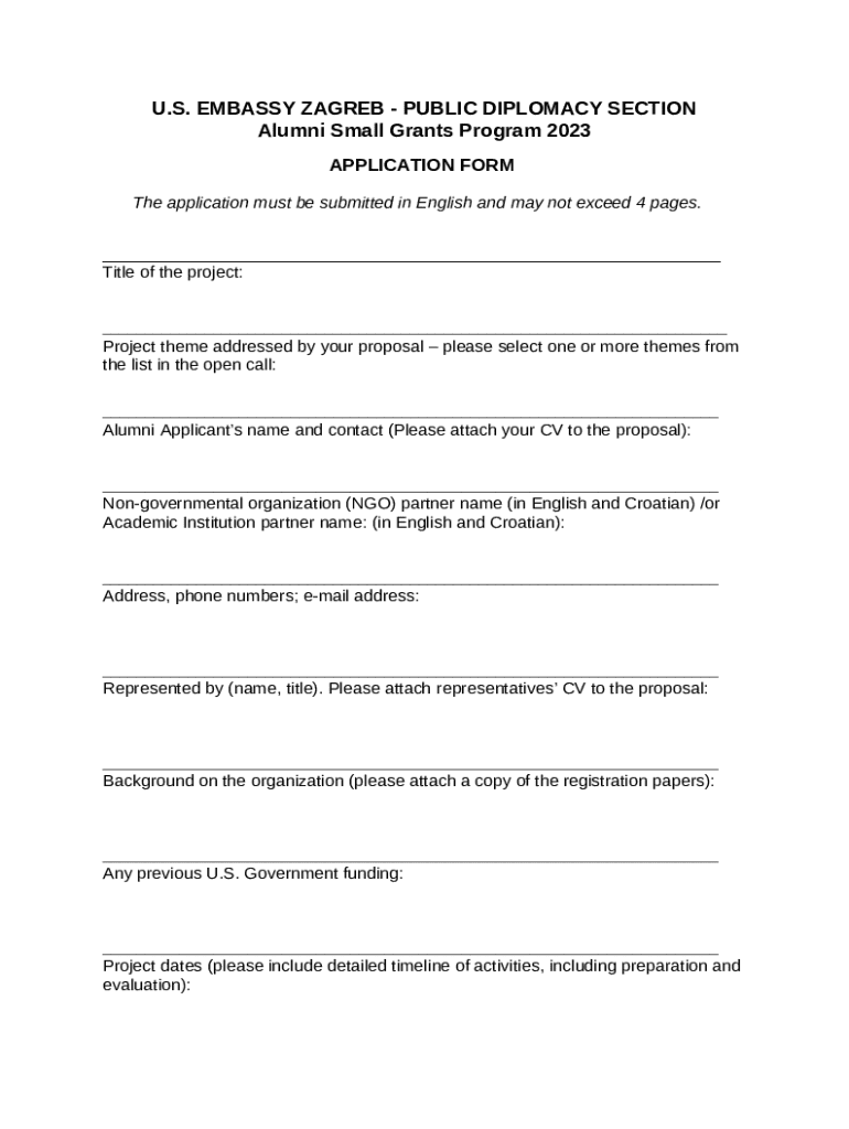 U.S. Embassy Zagreb - Annual Program Statement Grant - hr usembassy Doc Template | pdfFiller