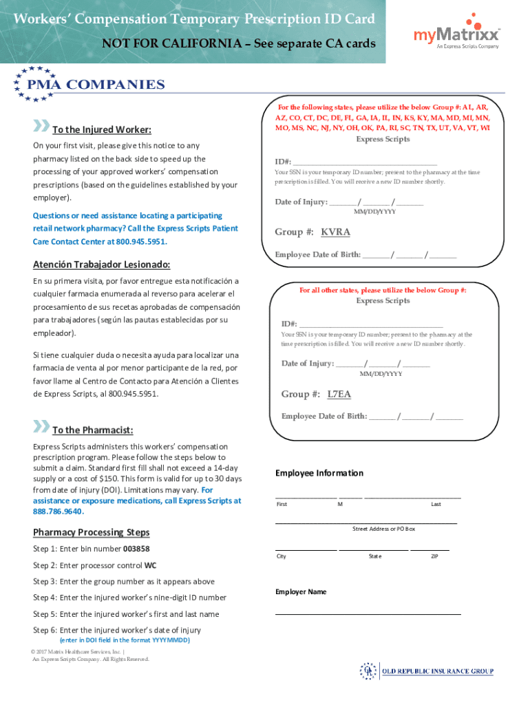 Fillable Online WC First Fill Form - PMA Management Corp of NE KVR and ...