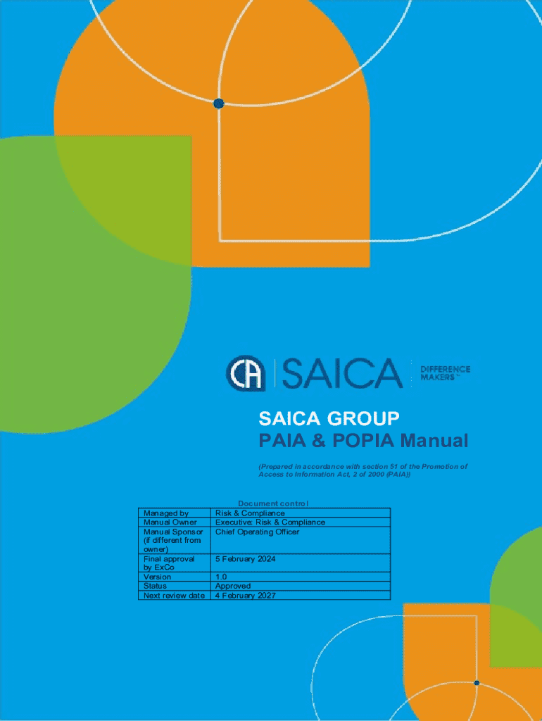 Fillable Online SAICA Group PAIA & POPIA Manual Version 1.0 Fax Email ...