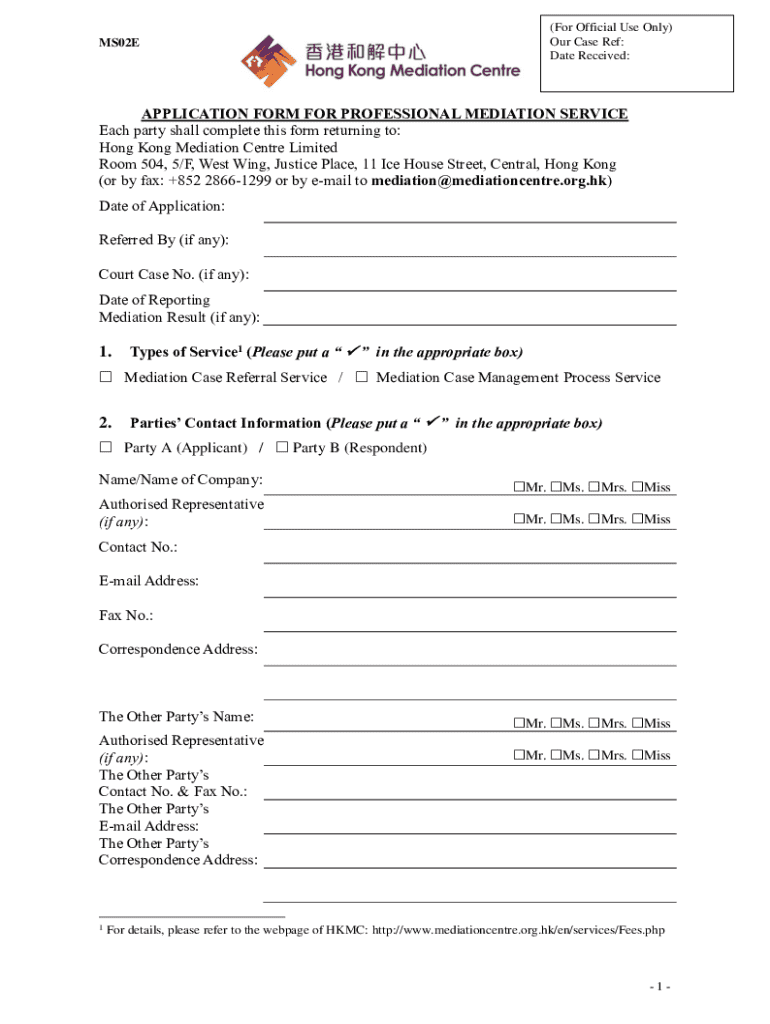 Fillable Online application form for professional mediation service Fax Email Print - pdfFiller