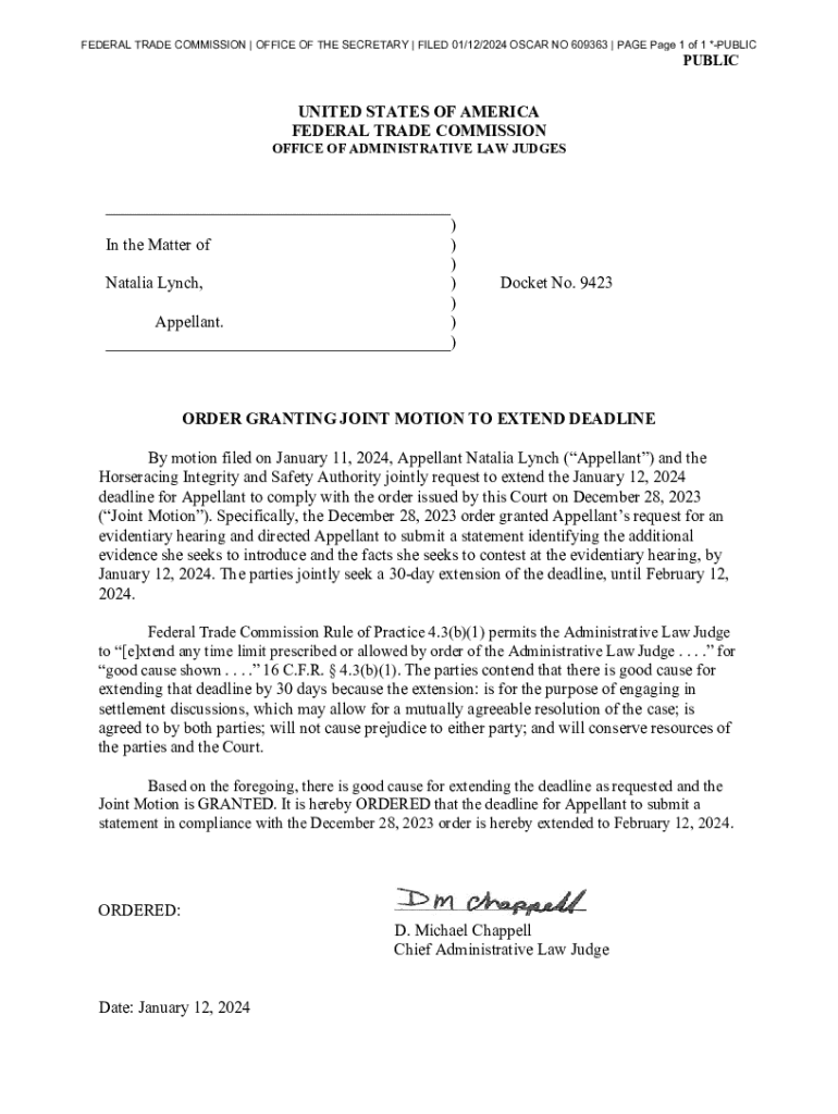 Fillable Online Order Granting Joint Motion to Extend Deadline Fax ...
