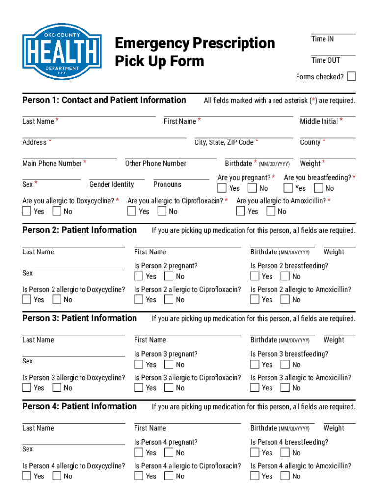 Fillable Online Emergency Prescription Pick Up Form Fax Email Print ...