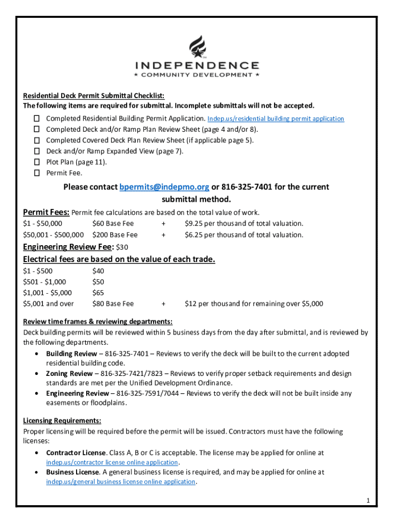 Fillable Online Residential Deck Permit Submittal Checklist Fax Email Print - pdfFiller