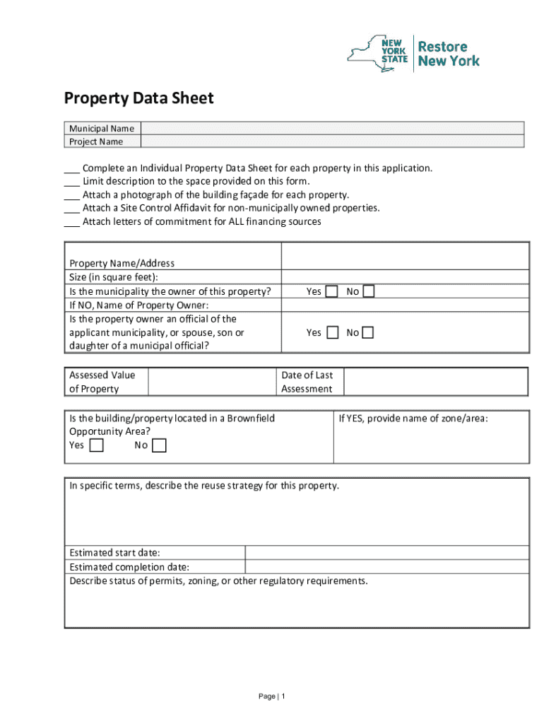 Fillable Online Individual Property Data Sheet - Empire State ...