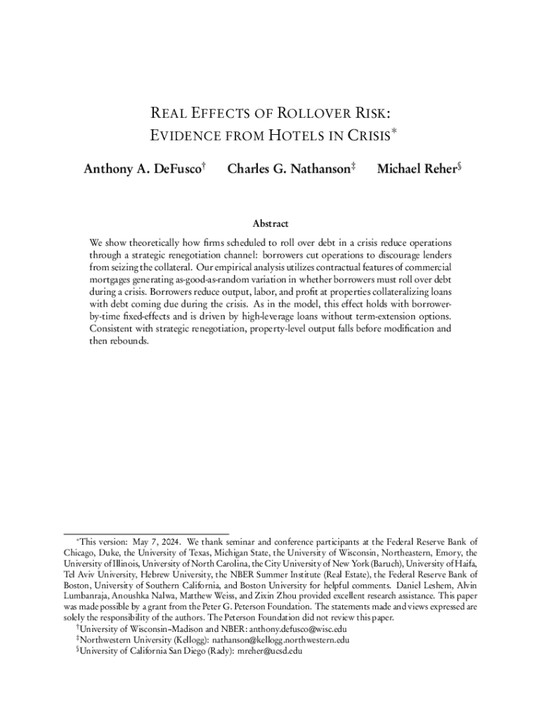 Fillable Online Real Effects of Rollover Risk: Evidence from Hotels in ...