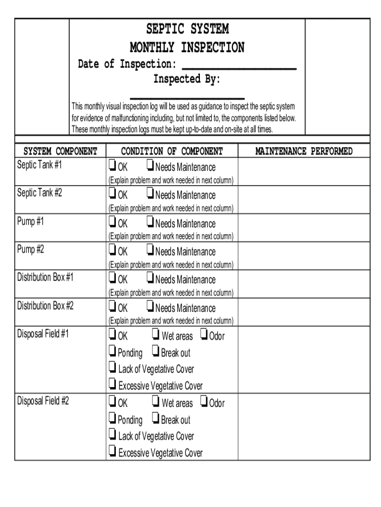Fillable Online septic system monthly inspection Fax Email Print ...