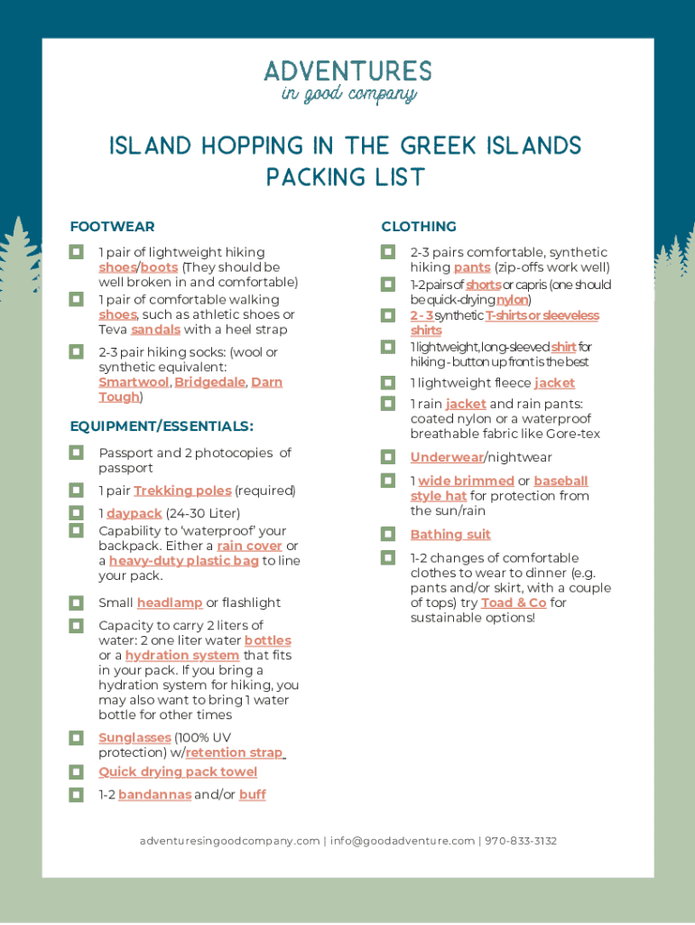 Fillable Online ISLAND HOPPING IN THE GREEK ISLANDS packing list Fax ...