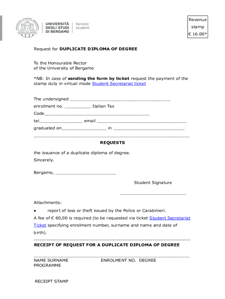 Fillable Online Request for Duplicate Diploma of Degree - University of ...
