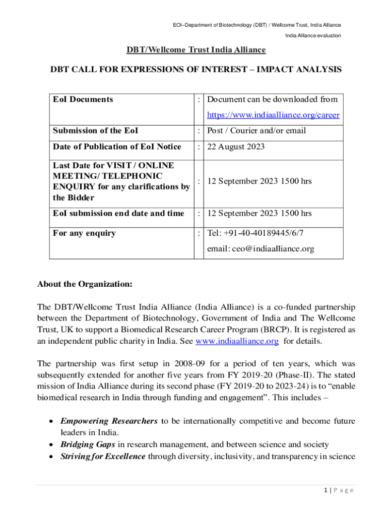 Fillable Online Dbt Call for Expressions of Interest for Impact ...