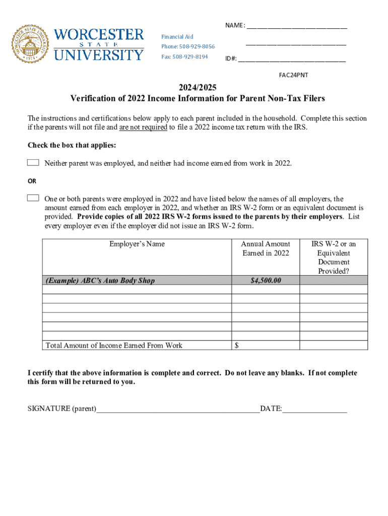 Fillable Online 20242025 Verification Worksheet V1 Dependent Student Fax Email Print - pdfFiller