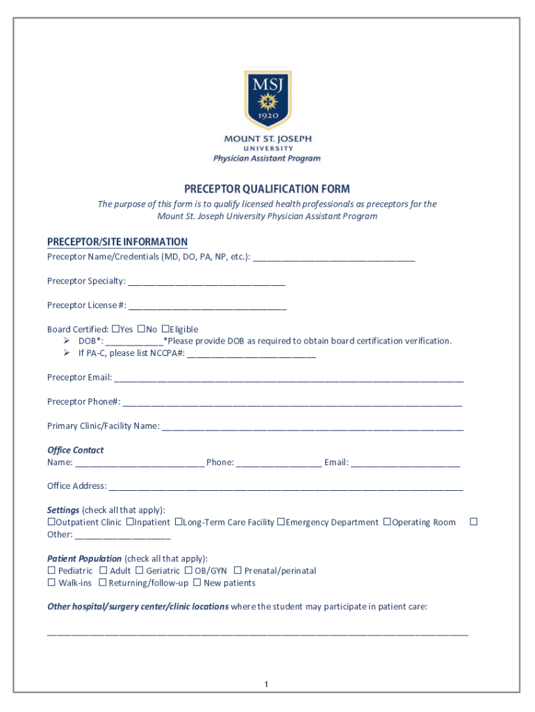 Fillable Online UCPA Preceptor Qualification Form Fax Email Print ...