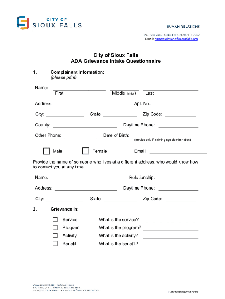 Fillable Online Americans with Disabilities Act (ADA) Grievance ...