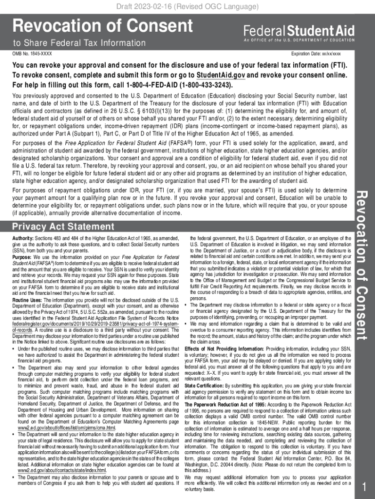 Fillable Online Revocation of Consent To Share Federal Tax Information ...