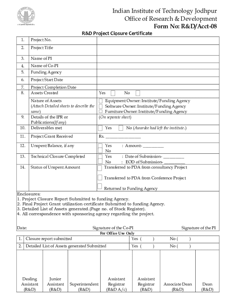 Fillable Online R&d Project Closure Certificate - Iit Jodhpur 2023 Fax ...