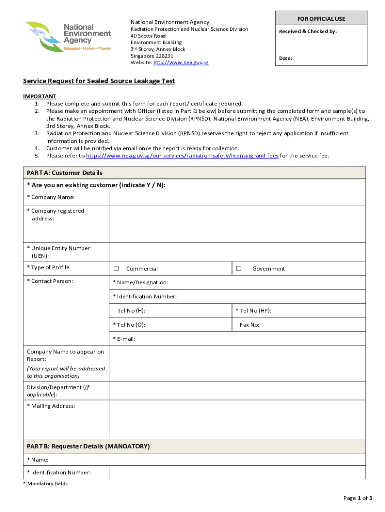 Fillable Online Service Request Form for Sealed Source Leakage Test ...