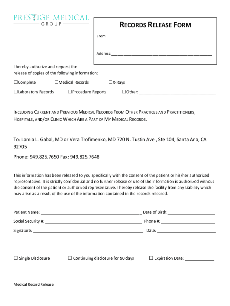 Fillable Online Medical Records Release Authorization ... Fax Email Print - pdfFiller