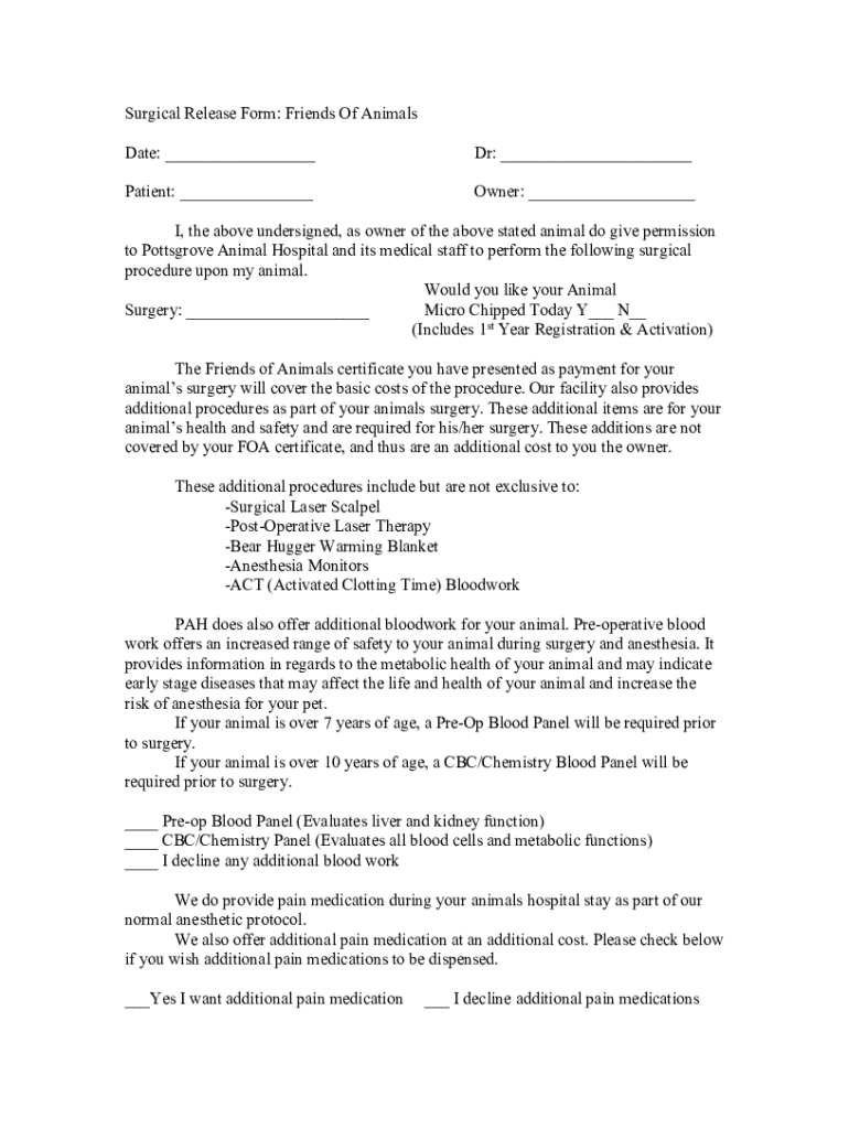 Fillable Online pre-anesthetic and surgical release form Fax Email Print - pdfFiller