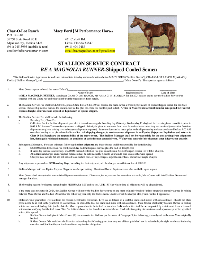 Fillable Online STALLION SERVICE CONTRACT BE A MAGNOLIA ... Fax Email Print - pdfFiller