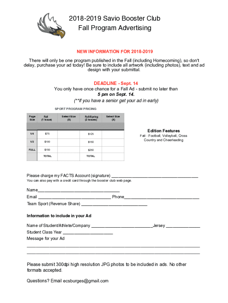 Fillable Online Making a Case for One Overall School Booster Club Fax ...