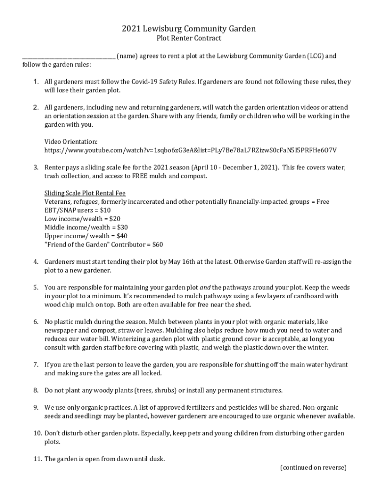 Fillable Online COMMUNITY GARDEN PLOT RENTAL AGREEMENT Fax Email Print ...